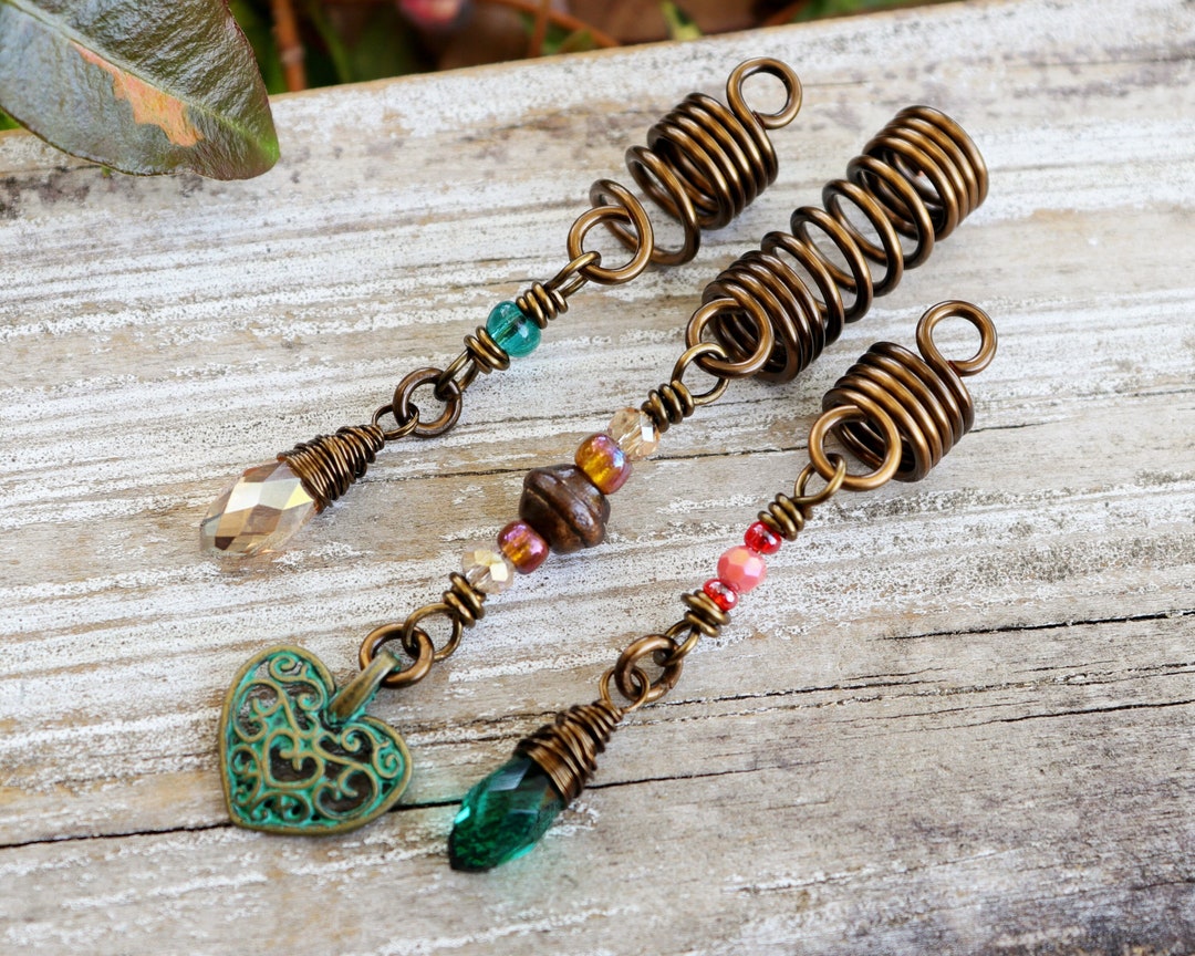 Loc Jewelry Set of 3 Loc Beads, Filigree Heart, Teal, Coral ...