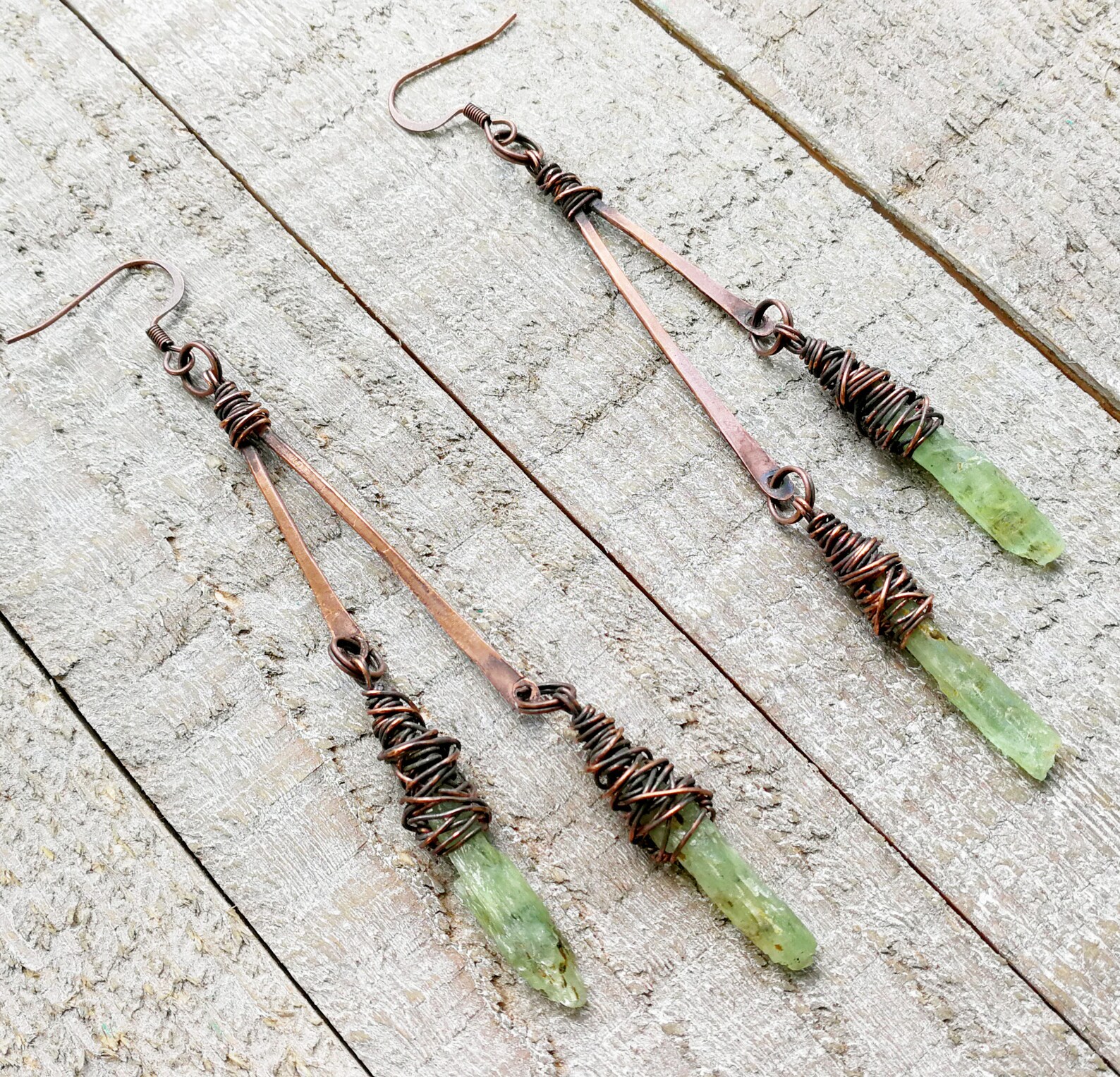 Green Mini Kyanite Earrings, Oxidized Copper, Made to Order - Etsy