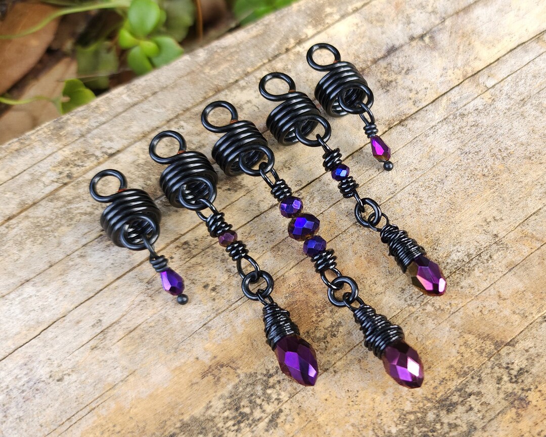 Purple and Black Loc Beads, Set of 5, Customizable, Made to Order - Etsy