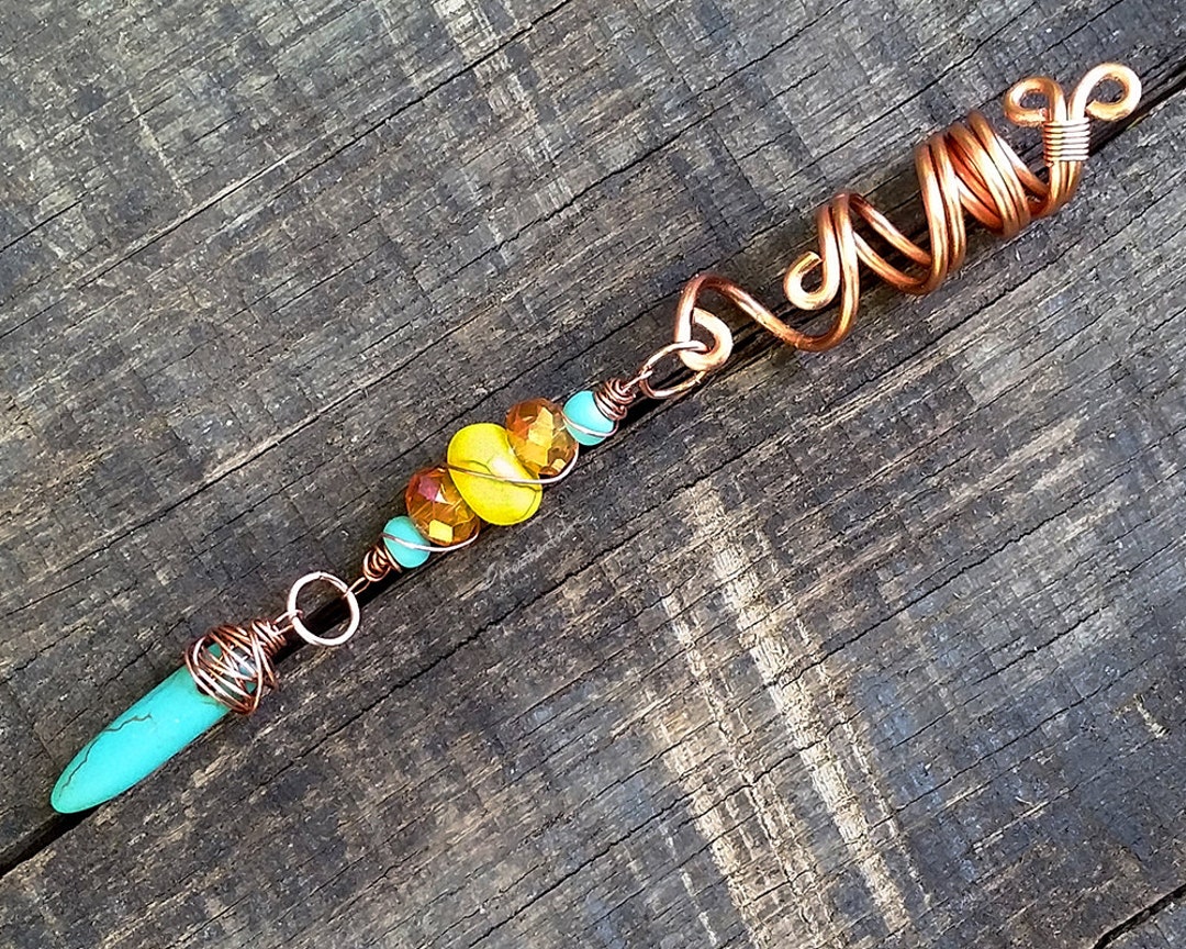 Dreadlock Bead, Loc Jewelry, Yellow and Turquoise, Customizable, Made ...