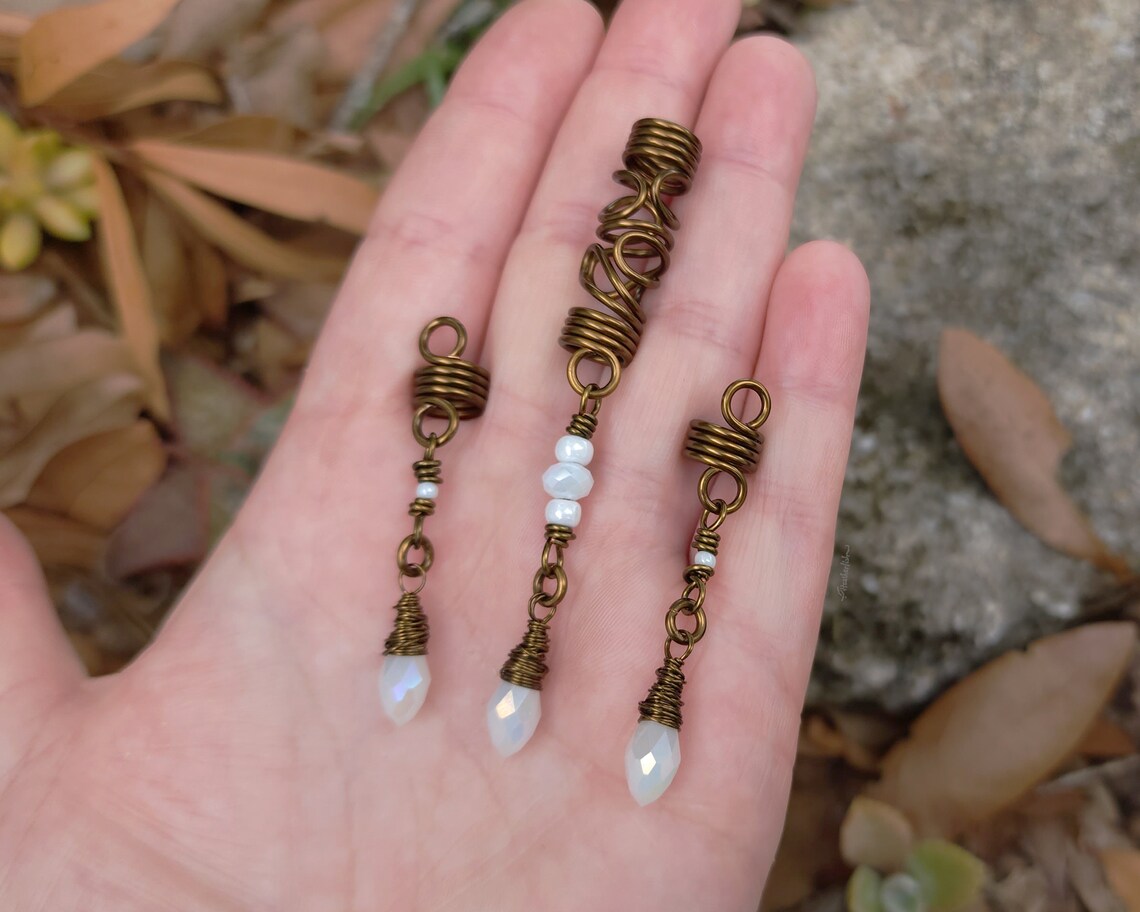 White Glass Dread Beads, Loc Jewelry, Set of 3, Customizable, Made to ...