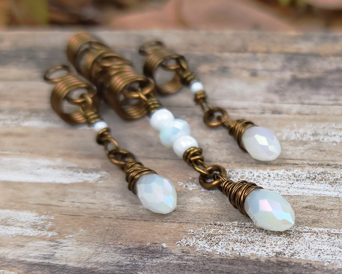 White Glass Dread Beads, Loc Jewelry, Set of 3, Customizable, Made to ...