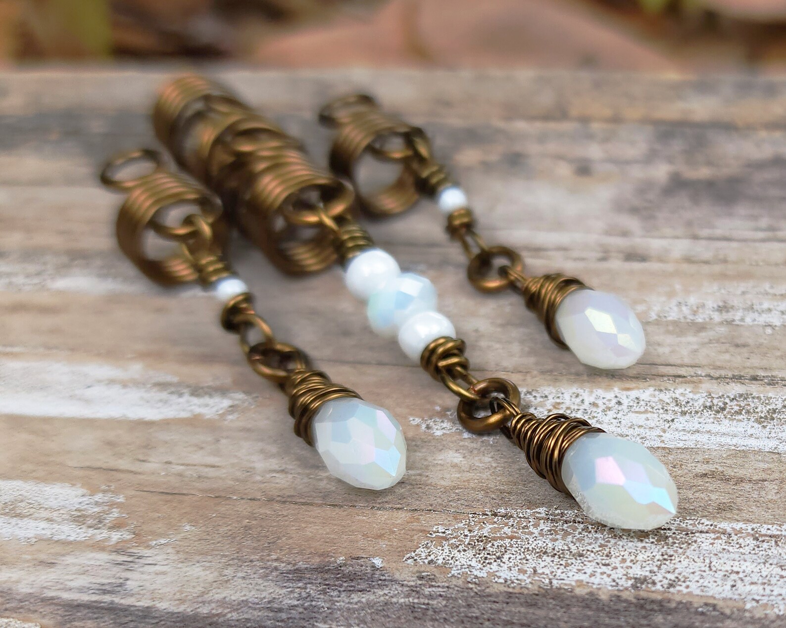 White Glass Dread Beads, Loc Jewelry, Set of 3, Customizable, Made to ...