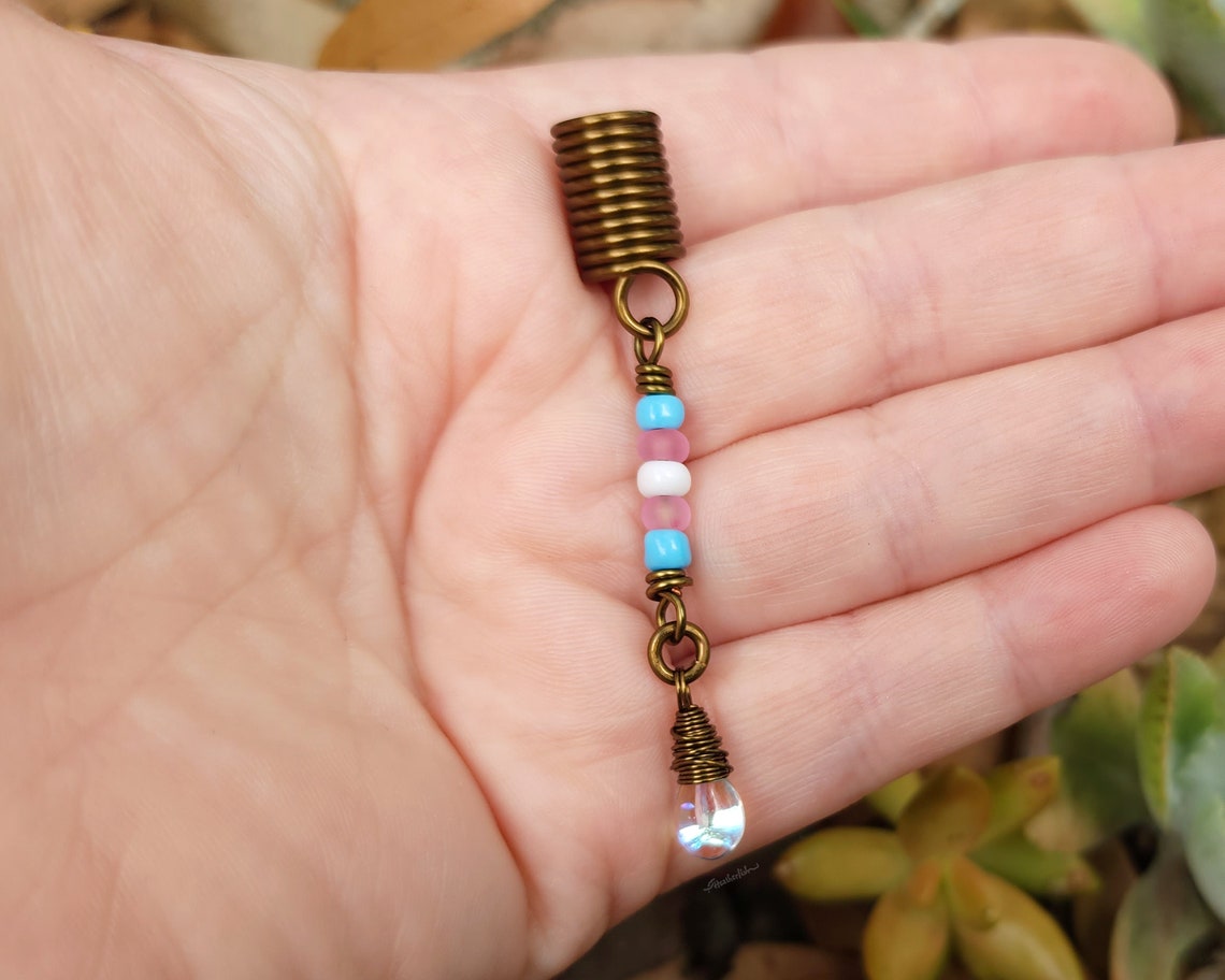 Trans Pride Dreadlock Bead, Loc Jewelry, Glass Tear Drop, Customizable ...