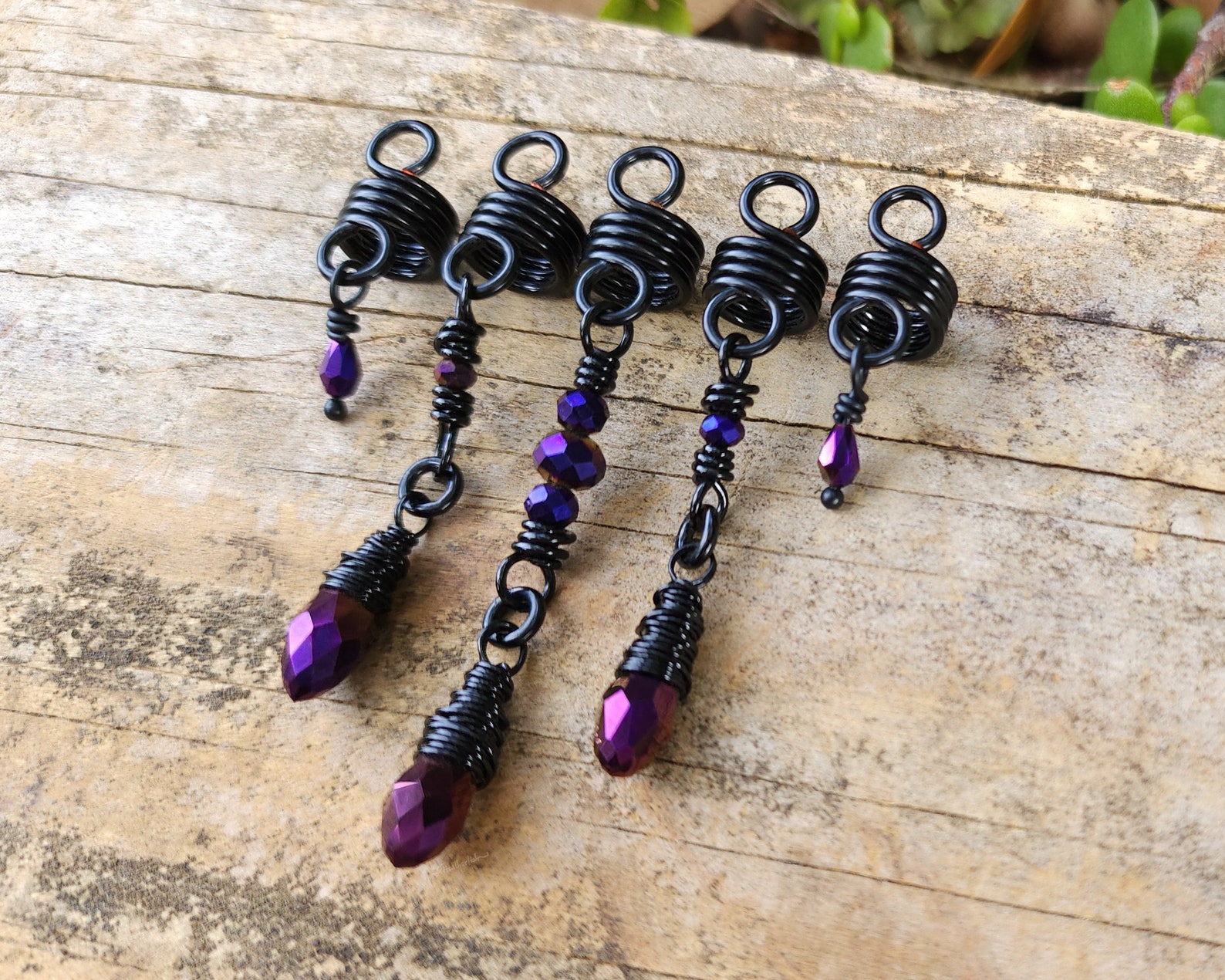 Purple and Black Loc Beads, Set of 5, Customizable, Made to Order - Etsy
