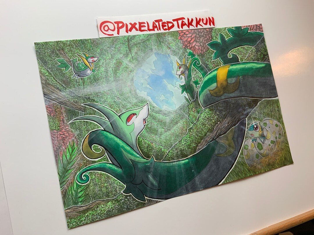Original Framed Painting: Poké Days Snivy Family - Etsy