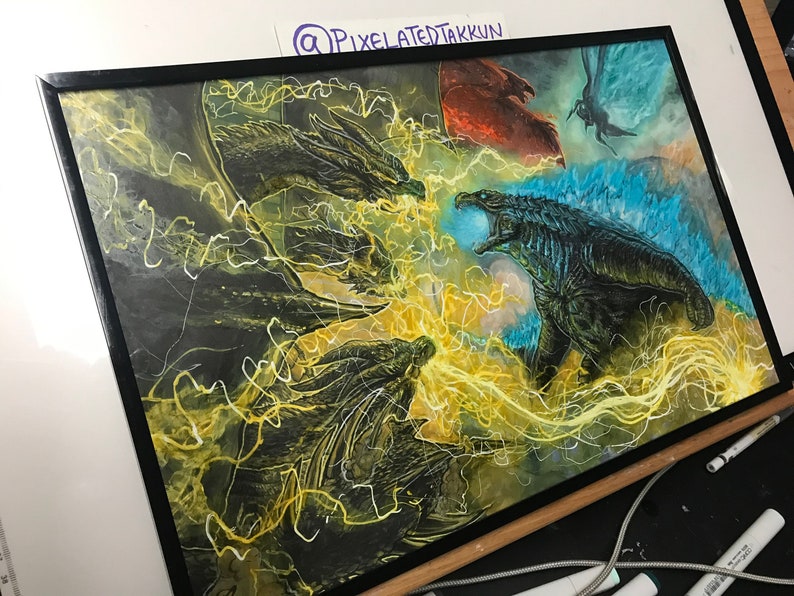 Original Framed Painting: Godzilla King of the Monsters | Etsy