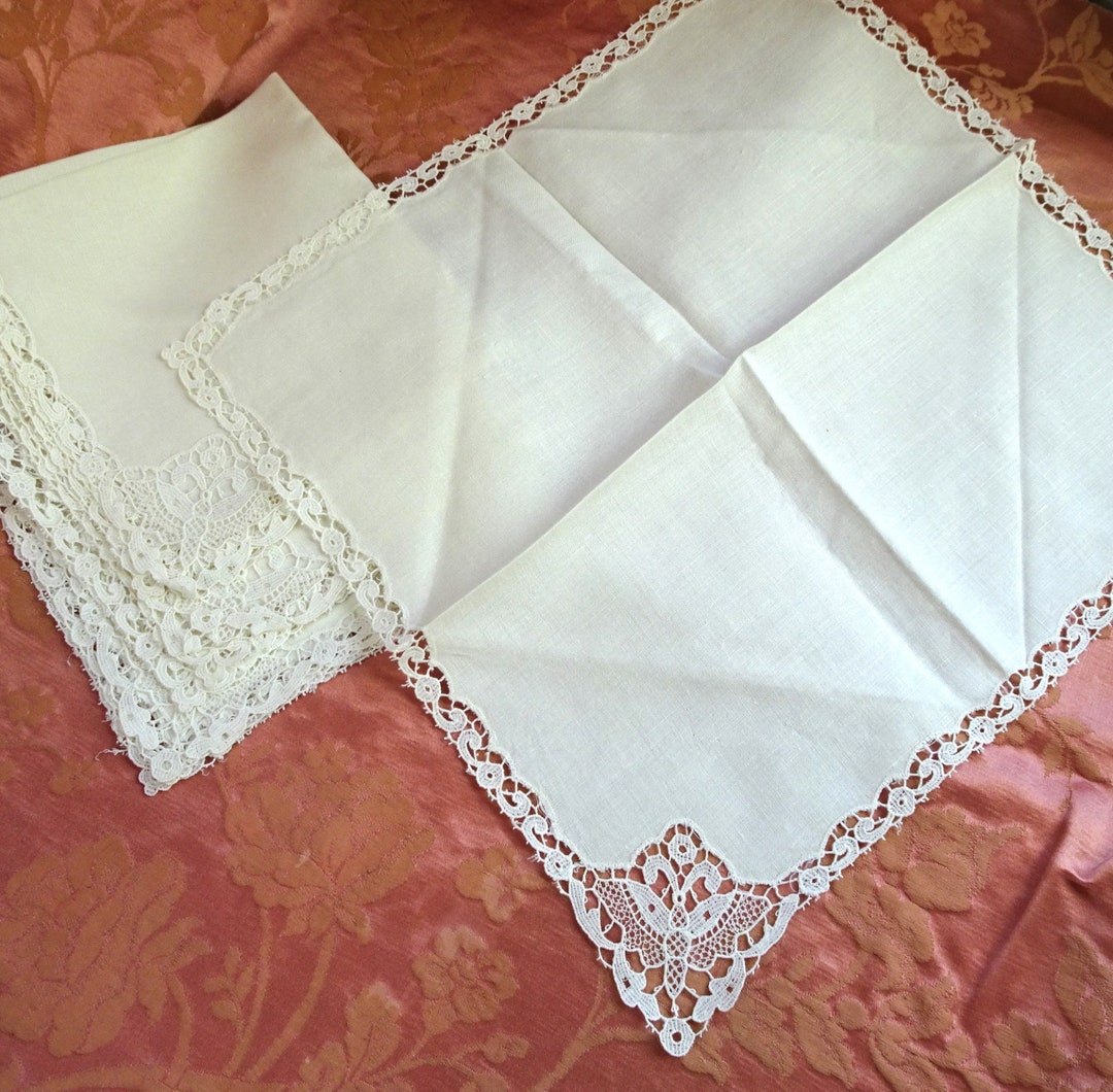 BEAUTIFUL Napkin Set,1920s Fine Italian Linen and Lace Napkins, Open ...