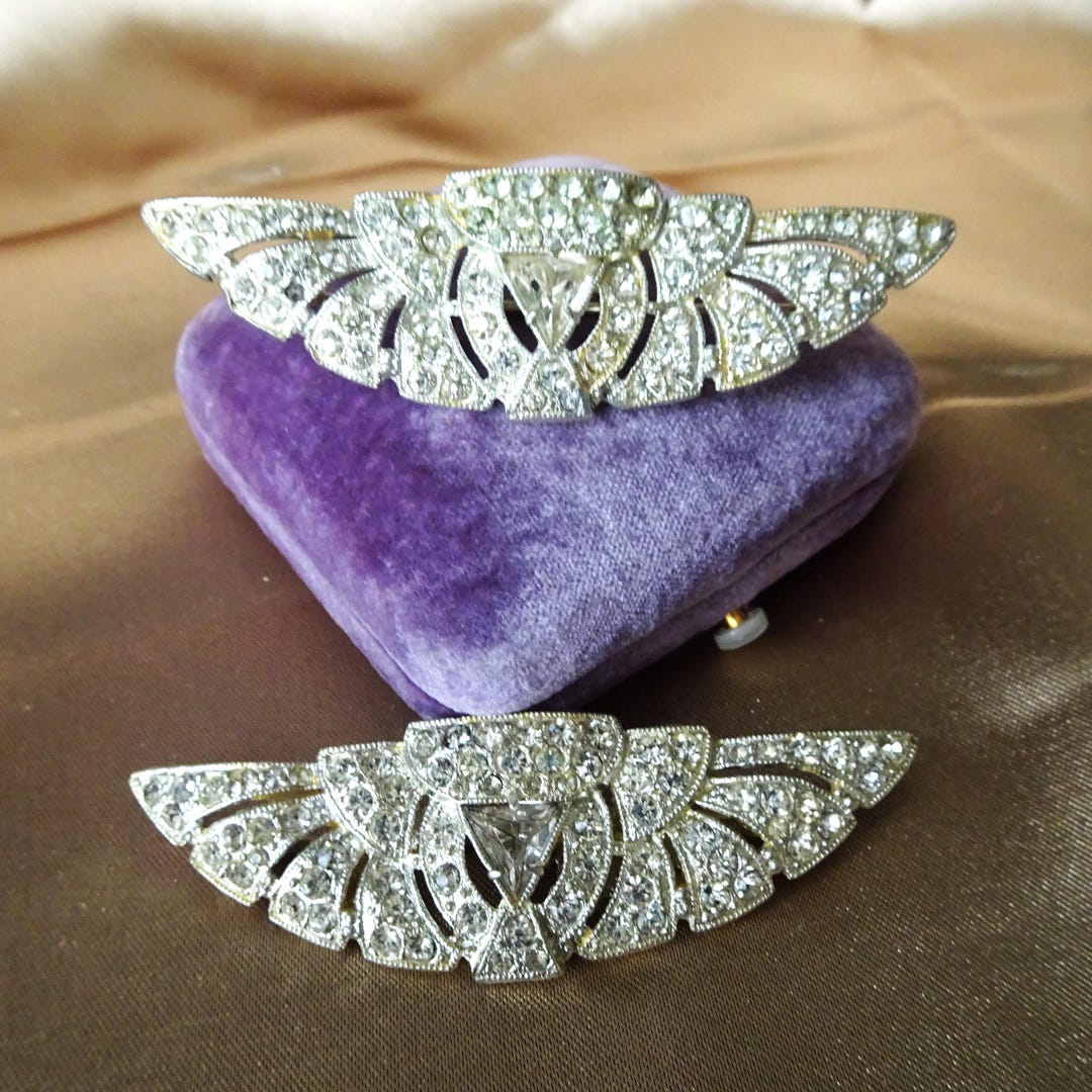 ART DECO Diamanté Pair of Pins, Dress Clips,bridal Jewelry, 1920s ...
