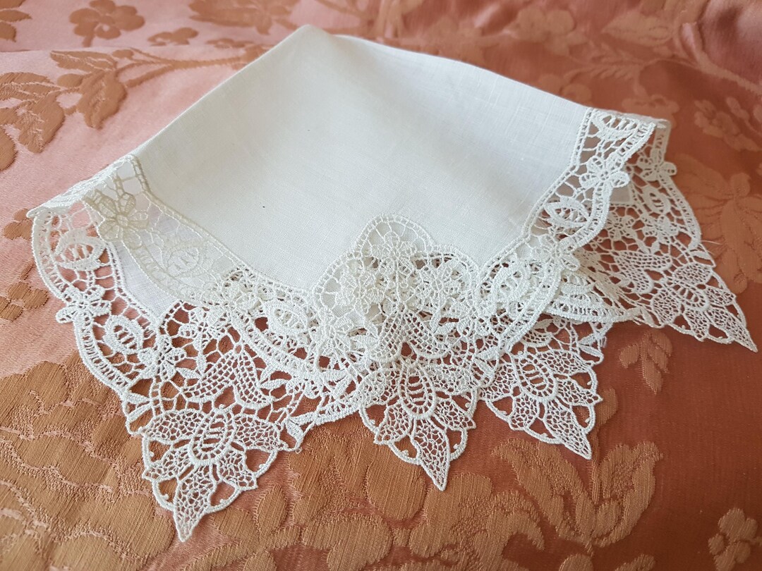 Antique 1920s Heirloom Lace Edged FRENCH Handkerchief Hanky Perfect ...