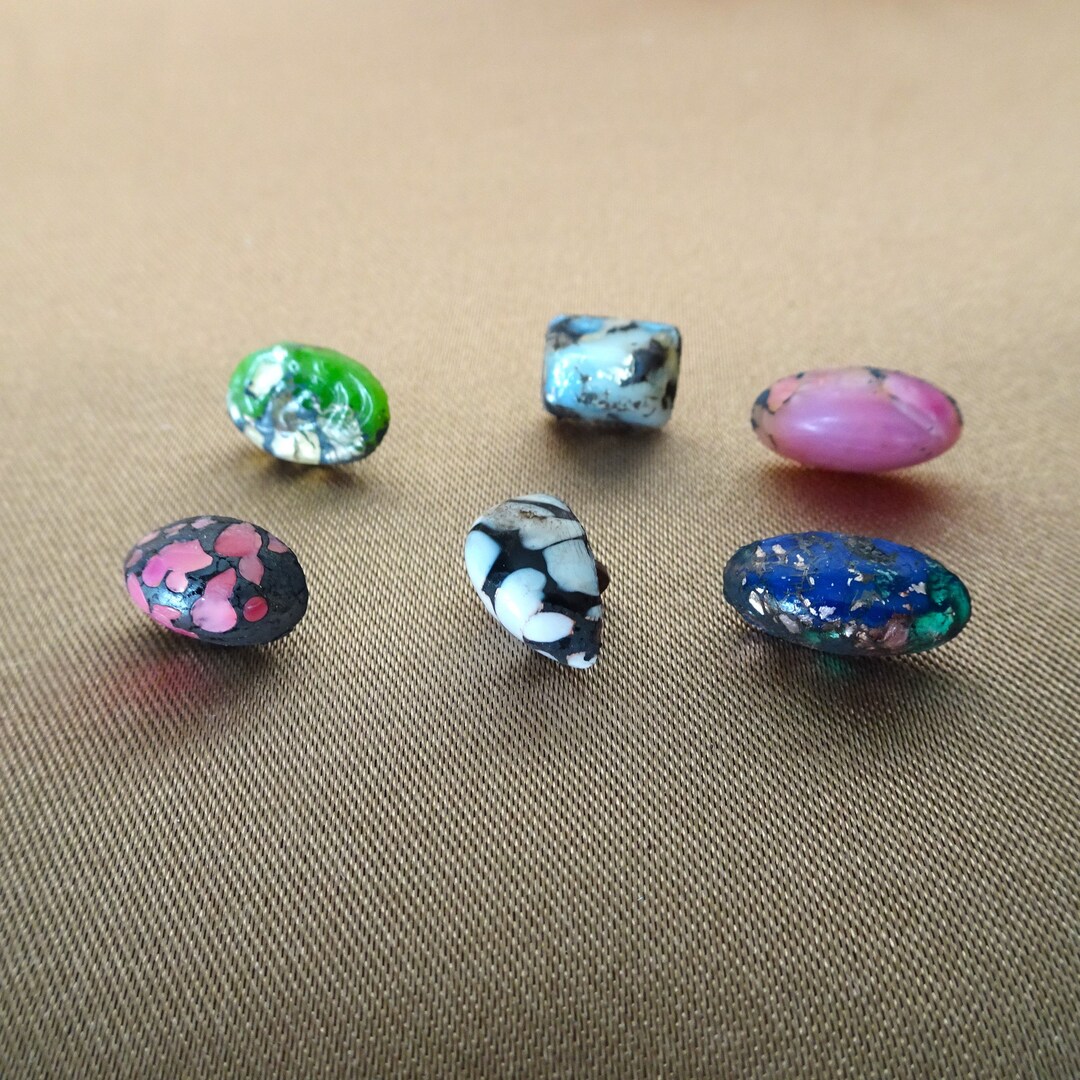 GORGEOUS Rare Antique Art Glass Popper Buttons, Six Lovely Unique Art ...