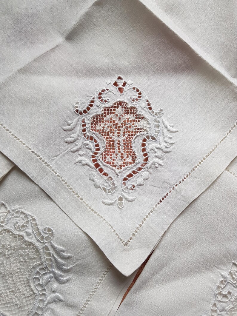 BEAUTIFUL Vintage 1920s Lace and Linen Napkins Set of 8,fine Italian ...