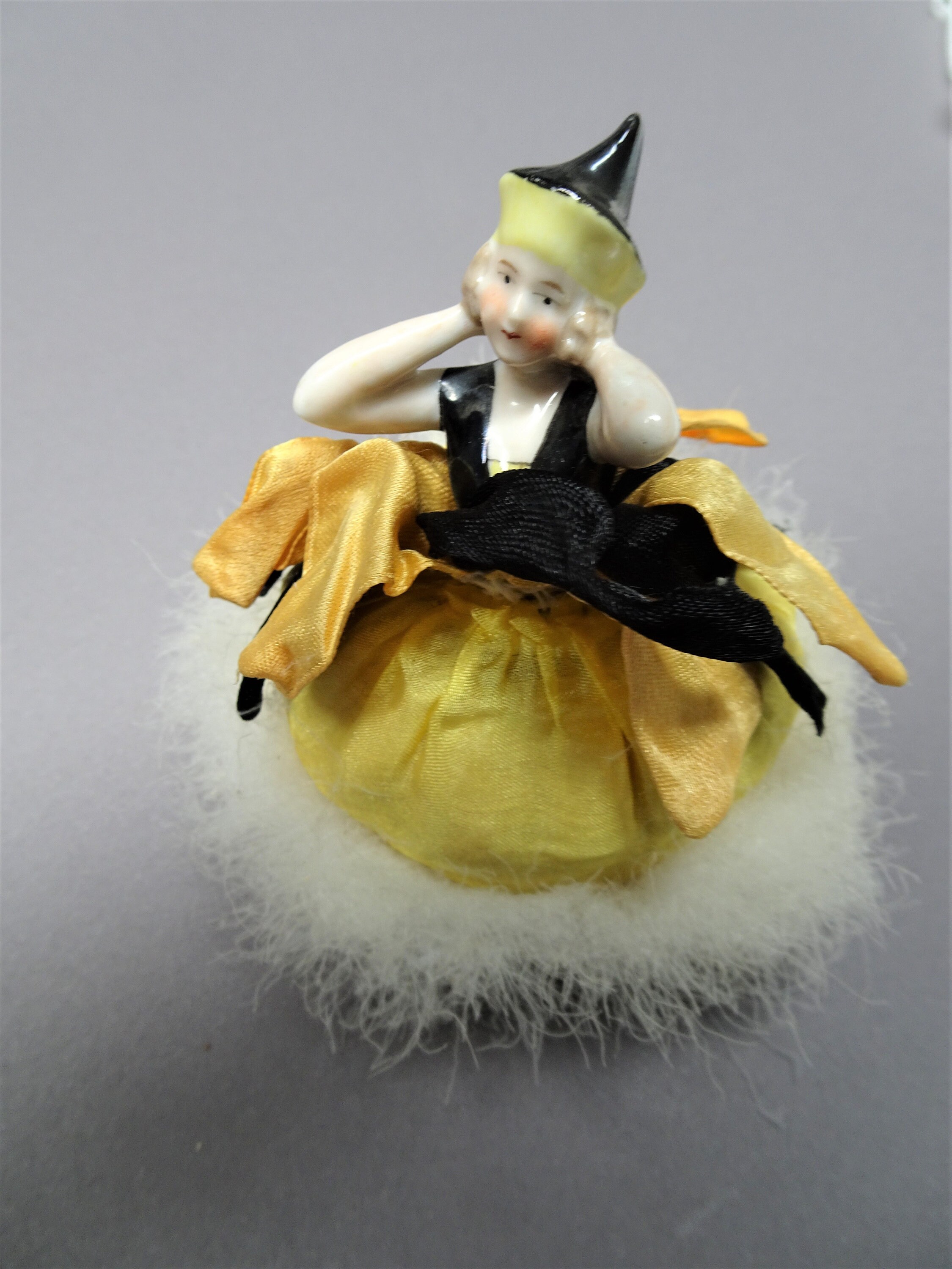 BEAUTIFUL Swan Down Feather Powder Puff,art Deco Porcelain Handle ...