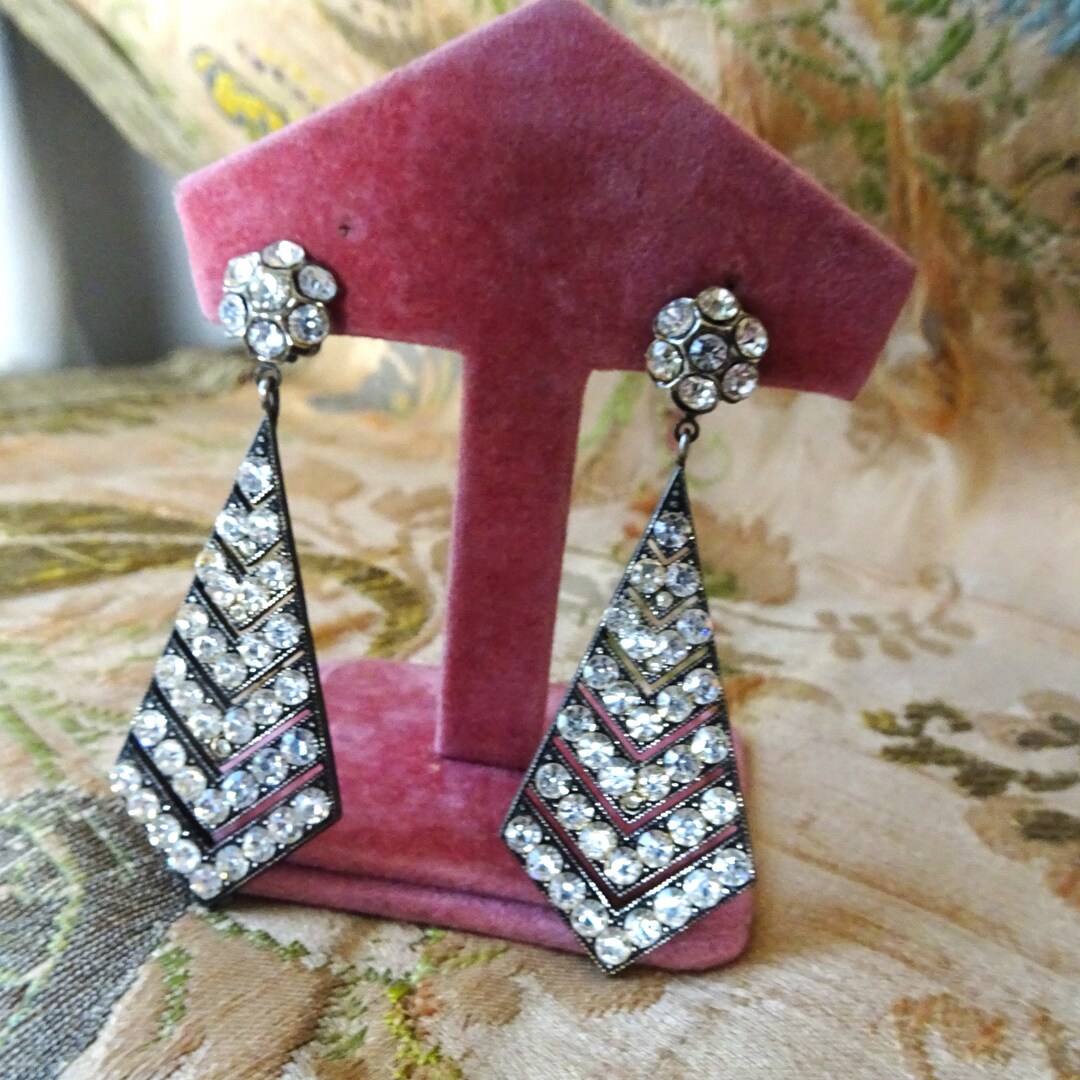 GLAMOROUS Vintage Art Deco Earrings,brilliant Drop Earrings,rhinestone ...