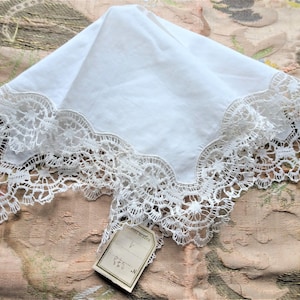 GORGEOUS Rare French Hanky,original Tag,bobbin Lace Handkerchief,bridal ...
