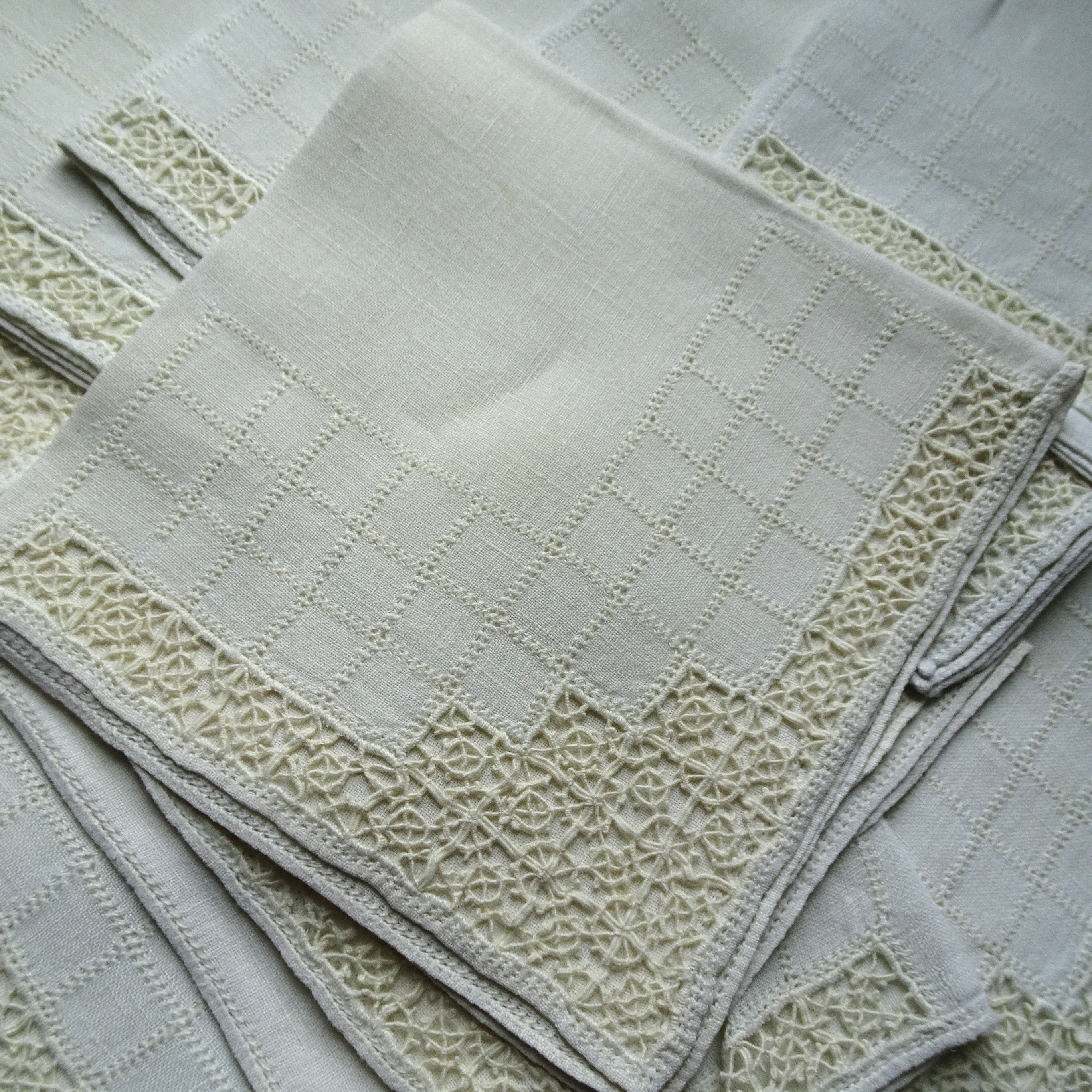 BEAUTIFUL Vintage Napkins Set,linen and Needle Lace Napkins,set of 12 ...