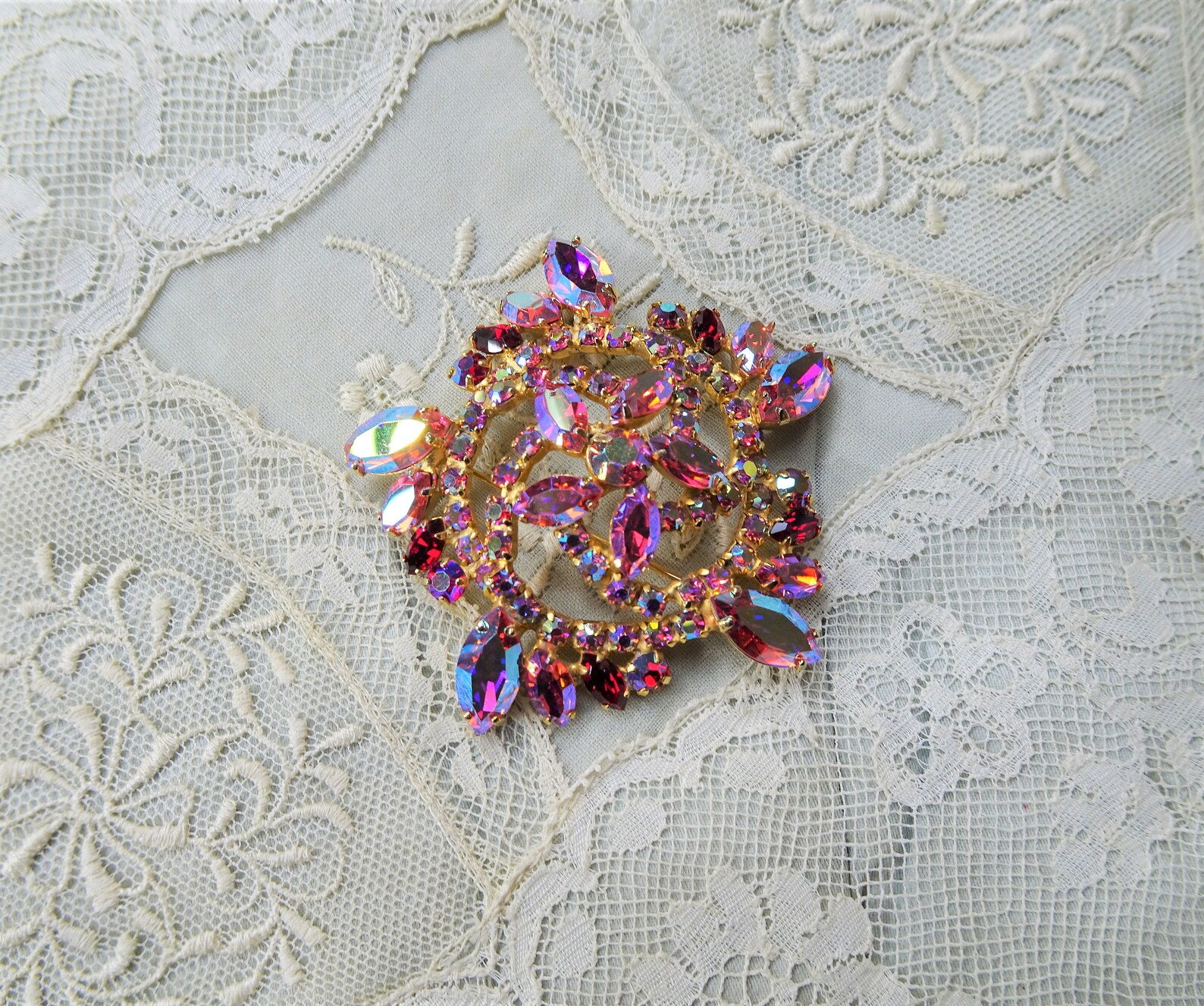 GORGEOUS Broochlarge Glittering PINK AB Rhinestone - Etsy