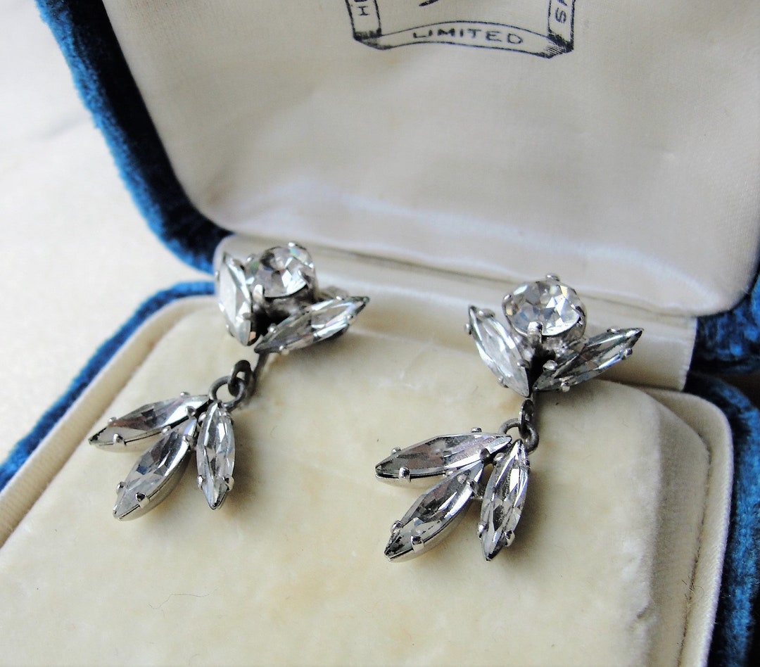 GLAMOROUS Vintage 50s SHERMAN Earrings,brilliant Clear Drop Earrings ...