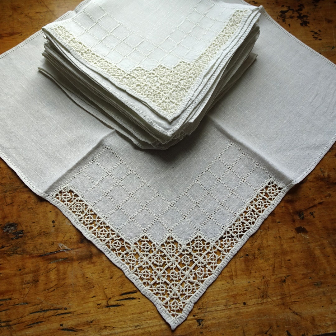 BEAUTIFUL Vintage Napkins Set,linen and Needle Lace Napkins,set of 12 ...