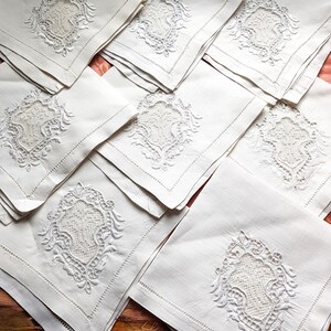 BEAUTIFUL Vintage 1920s Lace and Linen Napkins Set of 8,fine Italian ...