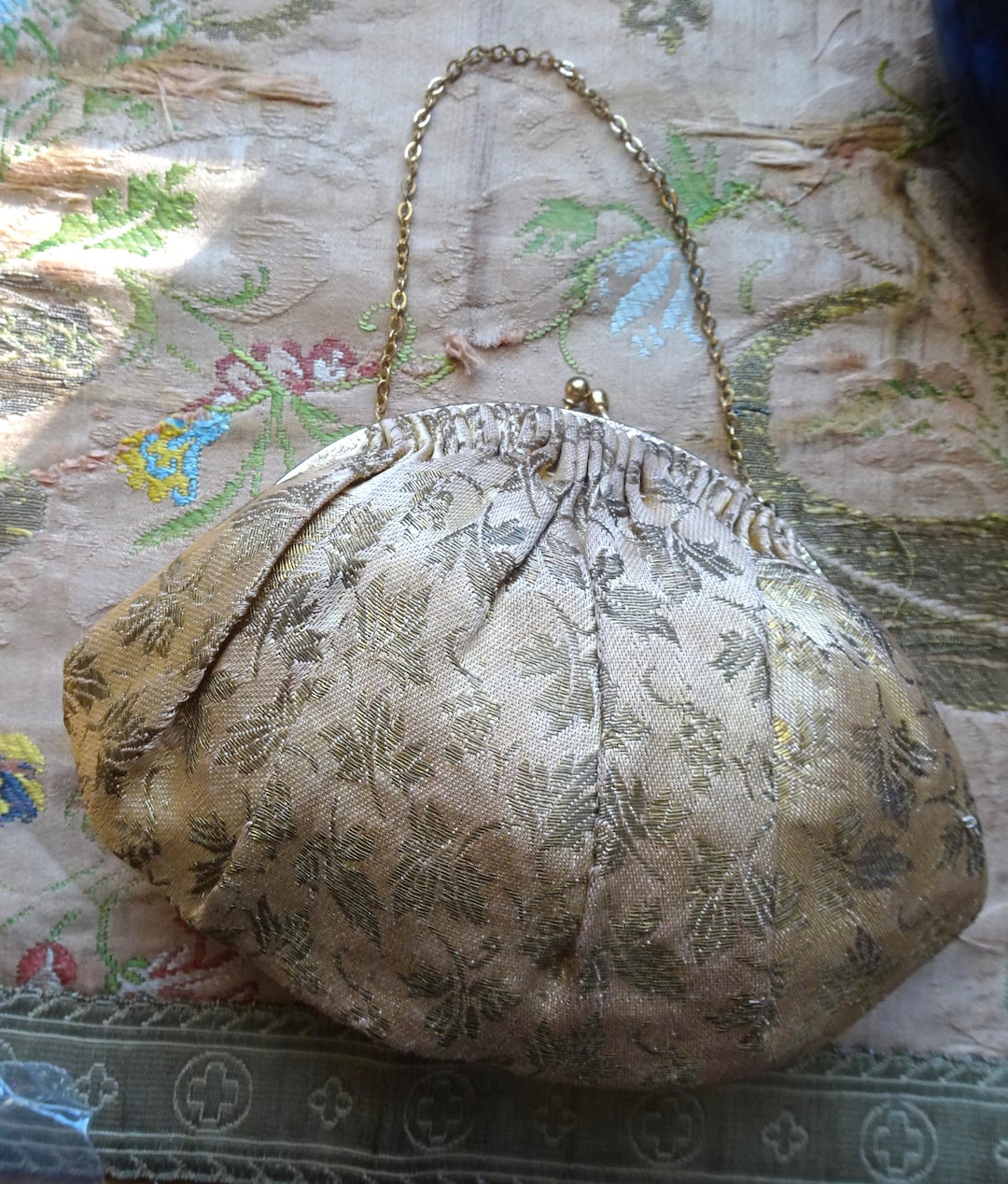 GORGEOUS Art Deco Brocade Purse Evening Bag,gold Brocade and Metal Gold ...