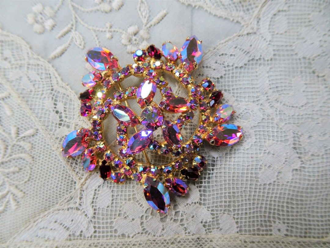 GORGEOUS Broochlarge Glittering PINK AB Rhinestone - Etsy