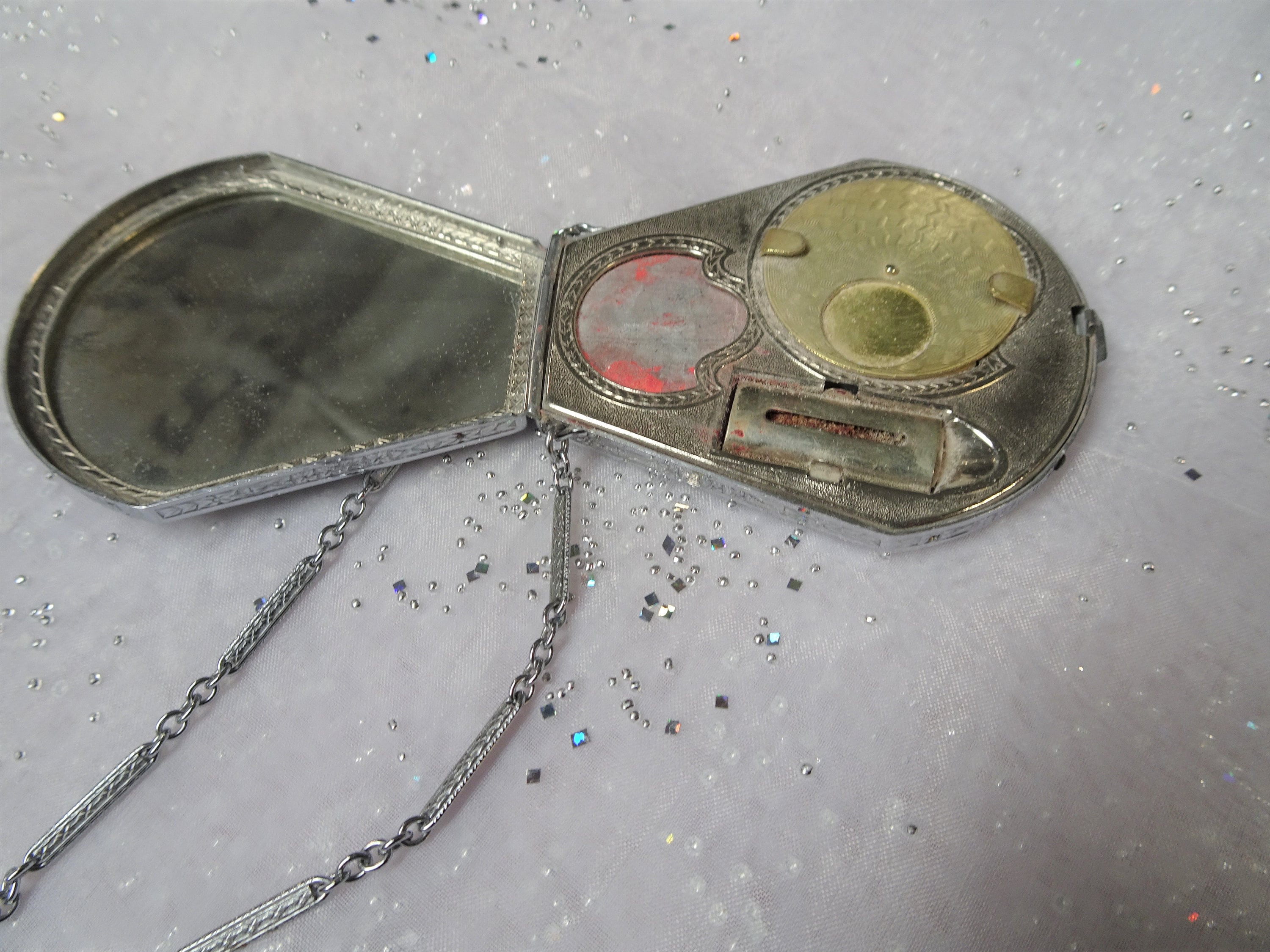 ART DECO Elgin COMPACT Vanity Purse,flapper Era,pink Roses Blue ...