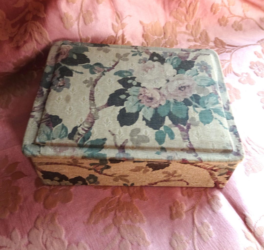 BEAUTIFUL Vintage 1920s French Fabric Covered Box, Pink Roses, Vanity ...