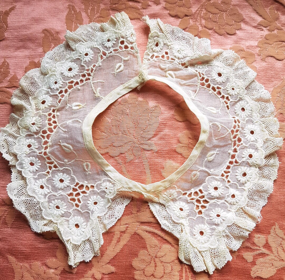 BEAUTIFUL Victorian Small Lace Collar, Child or Doll Size, Embroidered ...