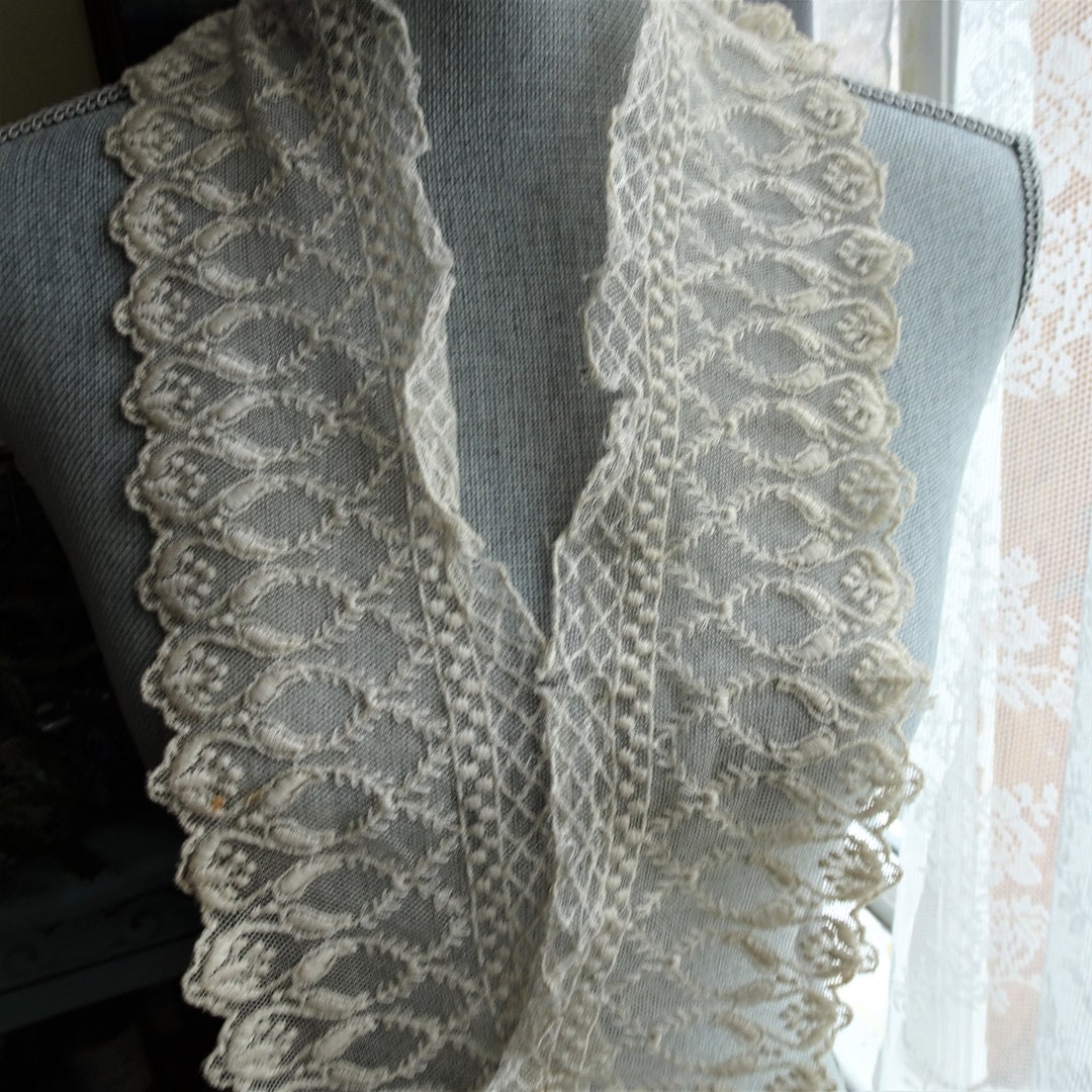 BEAUTIFUL Antique FRENCH Lace,fine Netted Wide Lace Trim,flounce,bridal ...