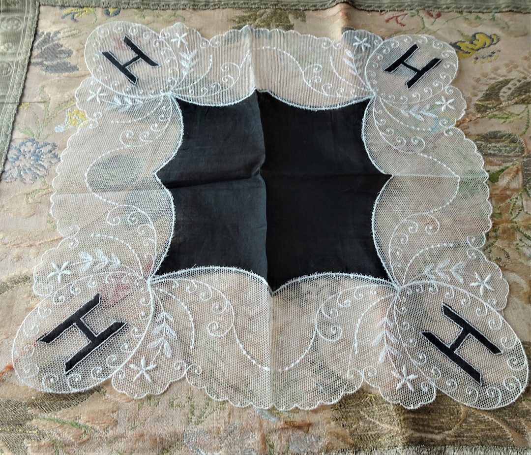 BEAUTIFUL Vintage Lace Hankie,monogram H Applique Handkerchief,lovely ...