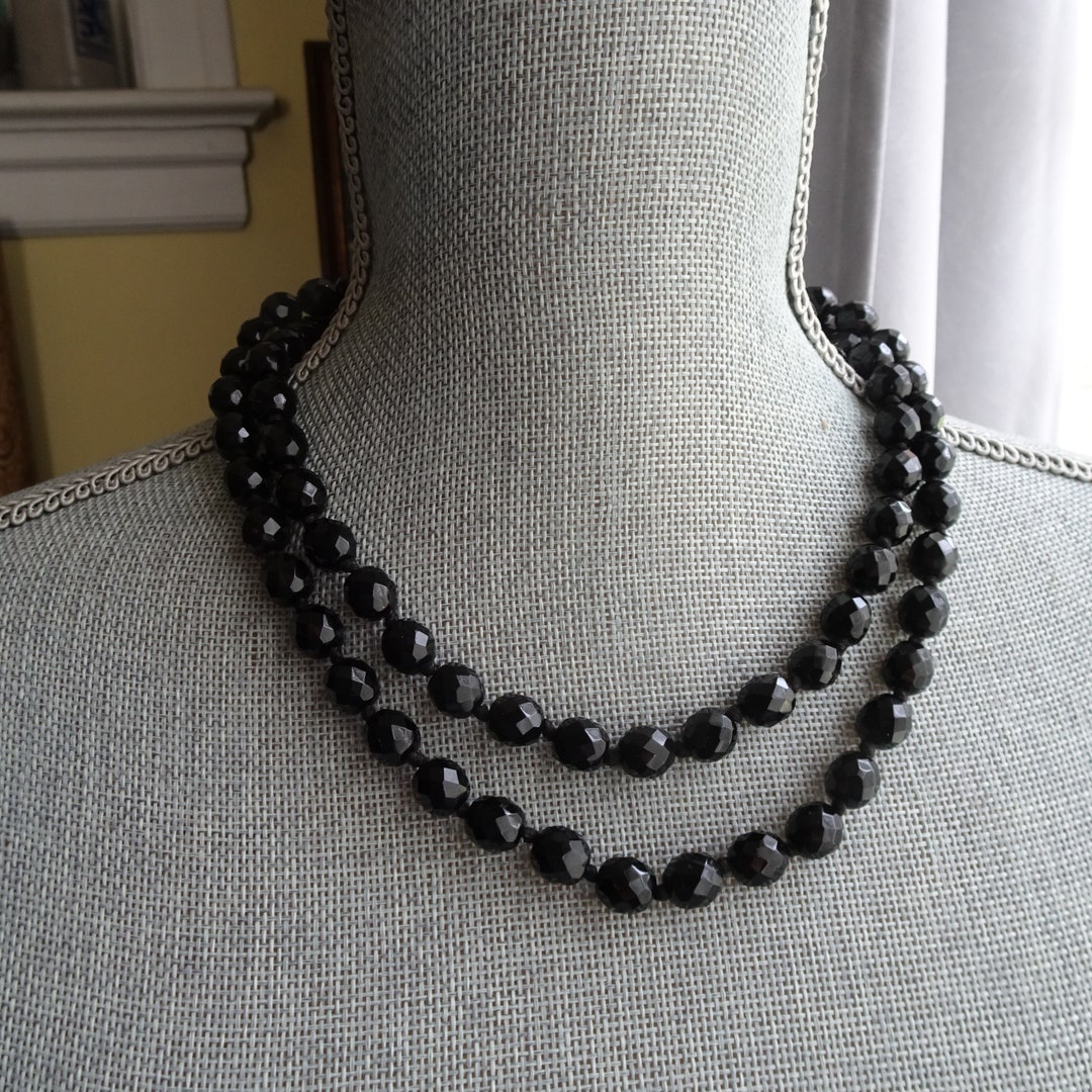 ELEGANT Glittering French Jet Glass Double Strand Necklace,vintage ...
