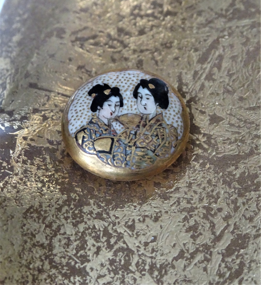 LOVELY Antique Satsuma Button, Hand Painted Geisha Girls, Lovely ...
