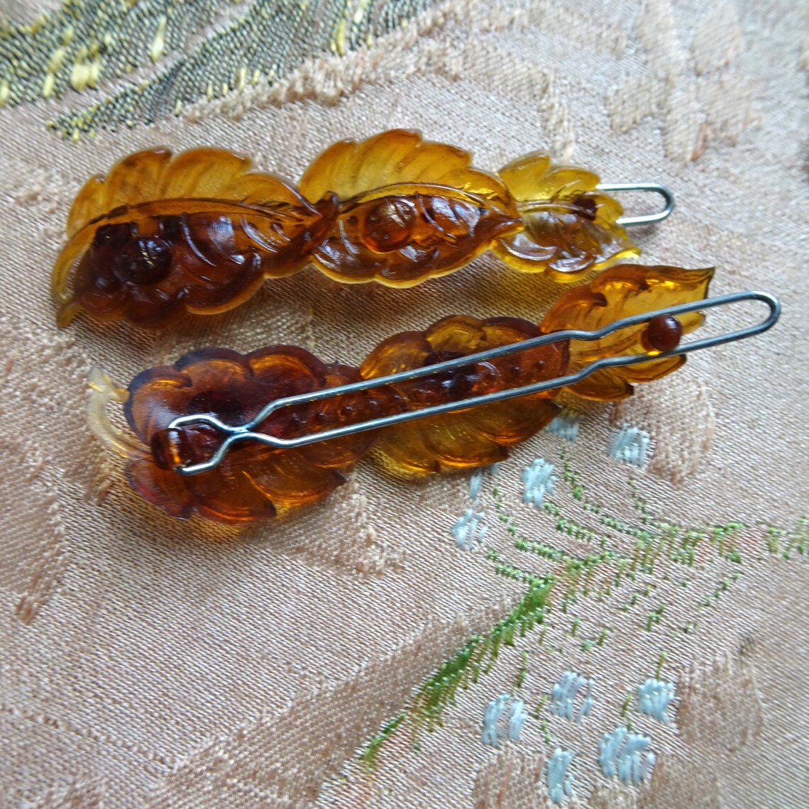 FUN Vintage Pair of Barrettes, Ladybugs and Leaves, 1950s ...