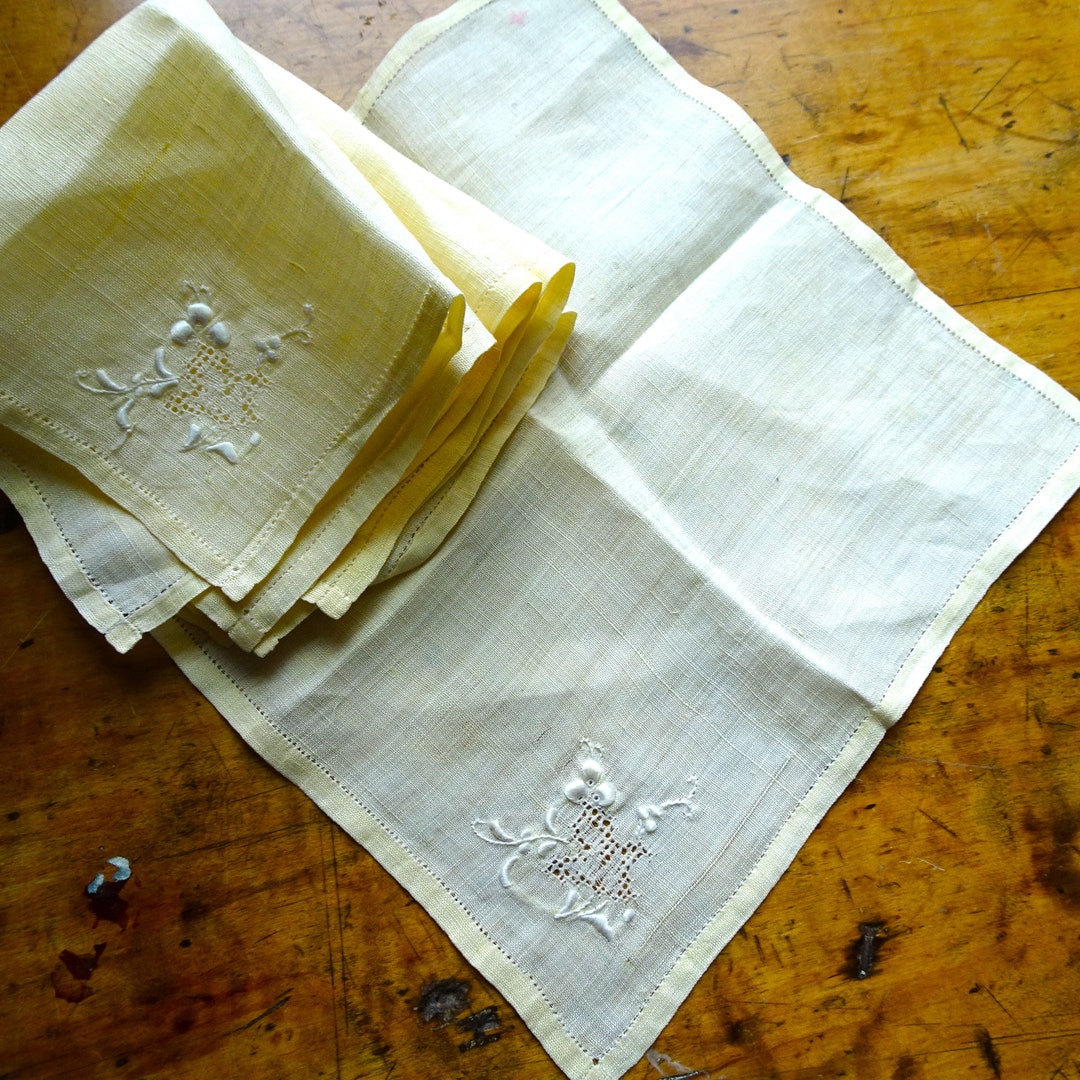 BEAUTIFUL Vintage Rice Linen Cocktail Hors D'oeuvres Napkins,embroidery ...