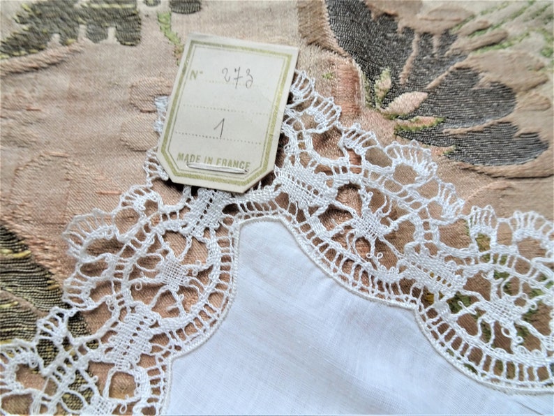 GORGEOUS Rare French Hanky,original Tag,bobbin Lace Handkerchief,bridal ...