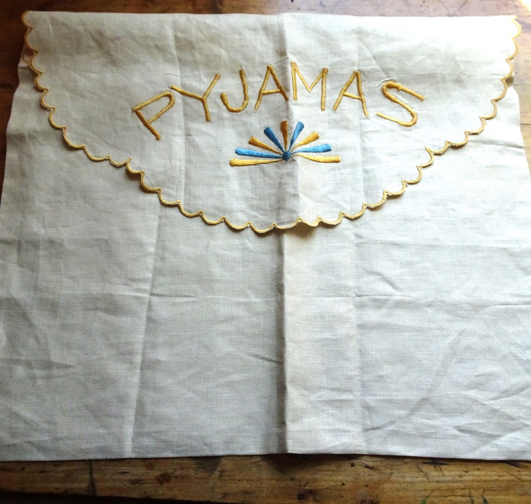 FABULOUS Art Deco Pyjamas Case Envelope, Hand Embroidered Linen Case ...