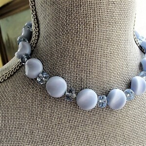 BEAUTIFUL Vintage West Germany Glass N Crystal Necklace,baby Blue Glass Necklace,faceted Blue ...