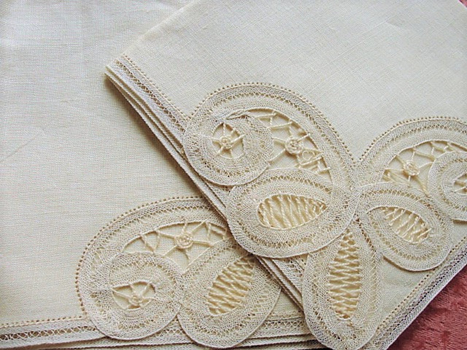 BEAUTIFUL Vintage 1920s Battenberg Lace Linen Napkins Set,fine Linen ...