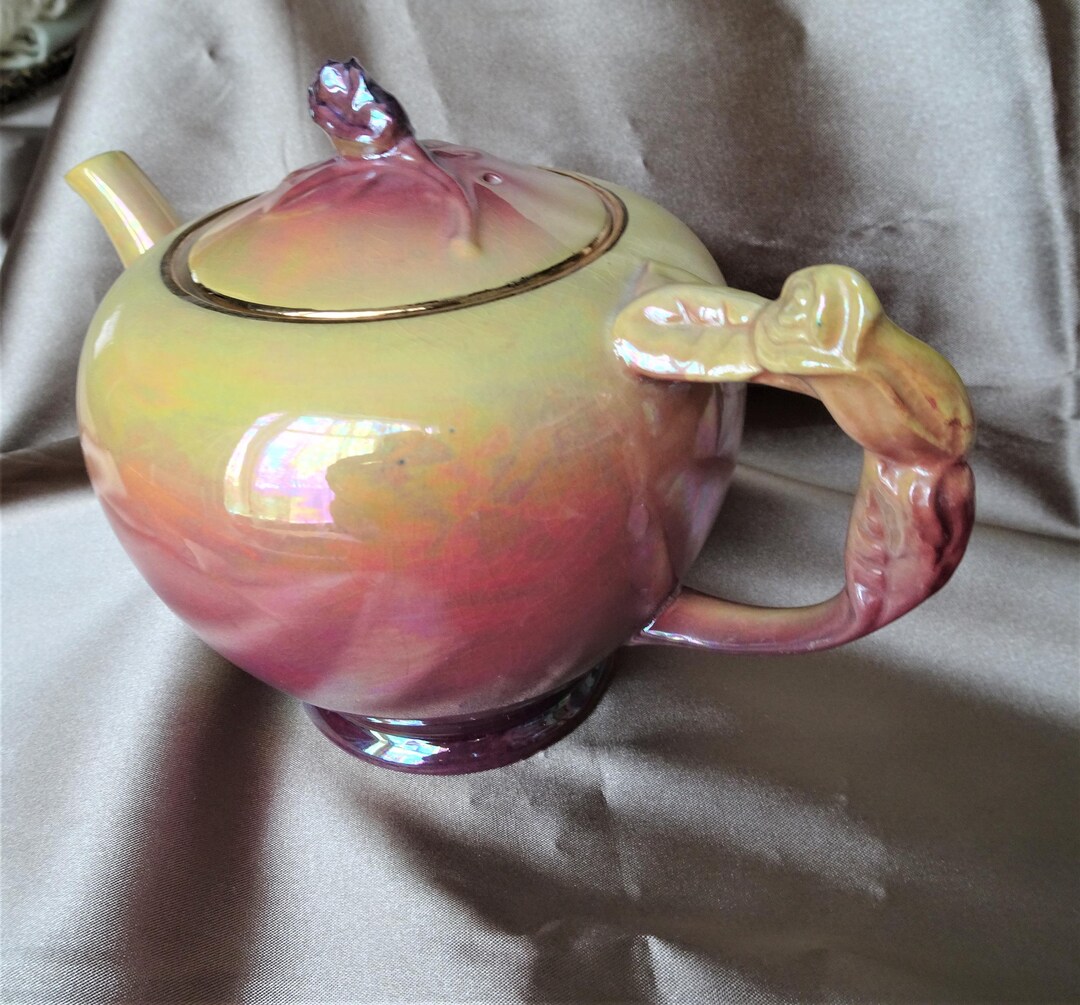 LOVELY Vintage Royal Winton Teapot, Figural Rose Handle and Lid, Pretty Luster Colors ...