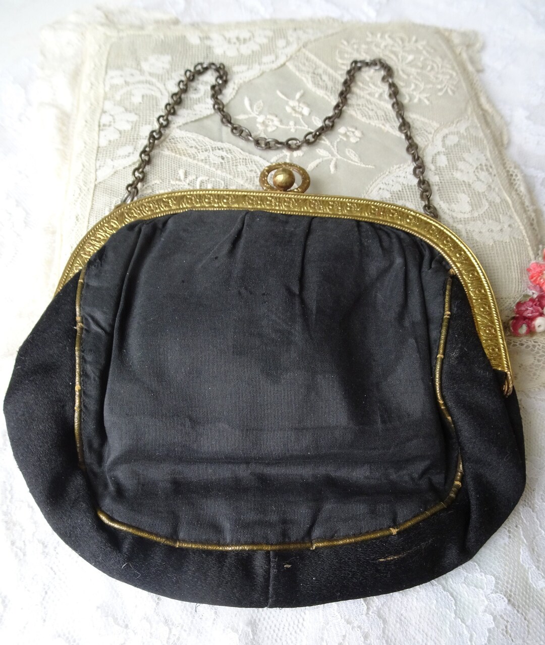 LOVELY Antique French Purse,ornate Frame Handbag,original Mirror ...