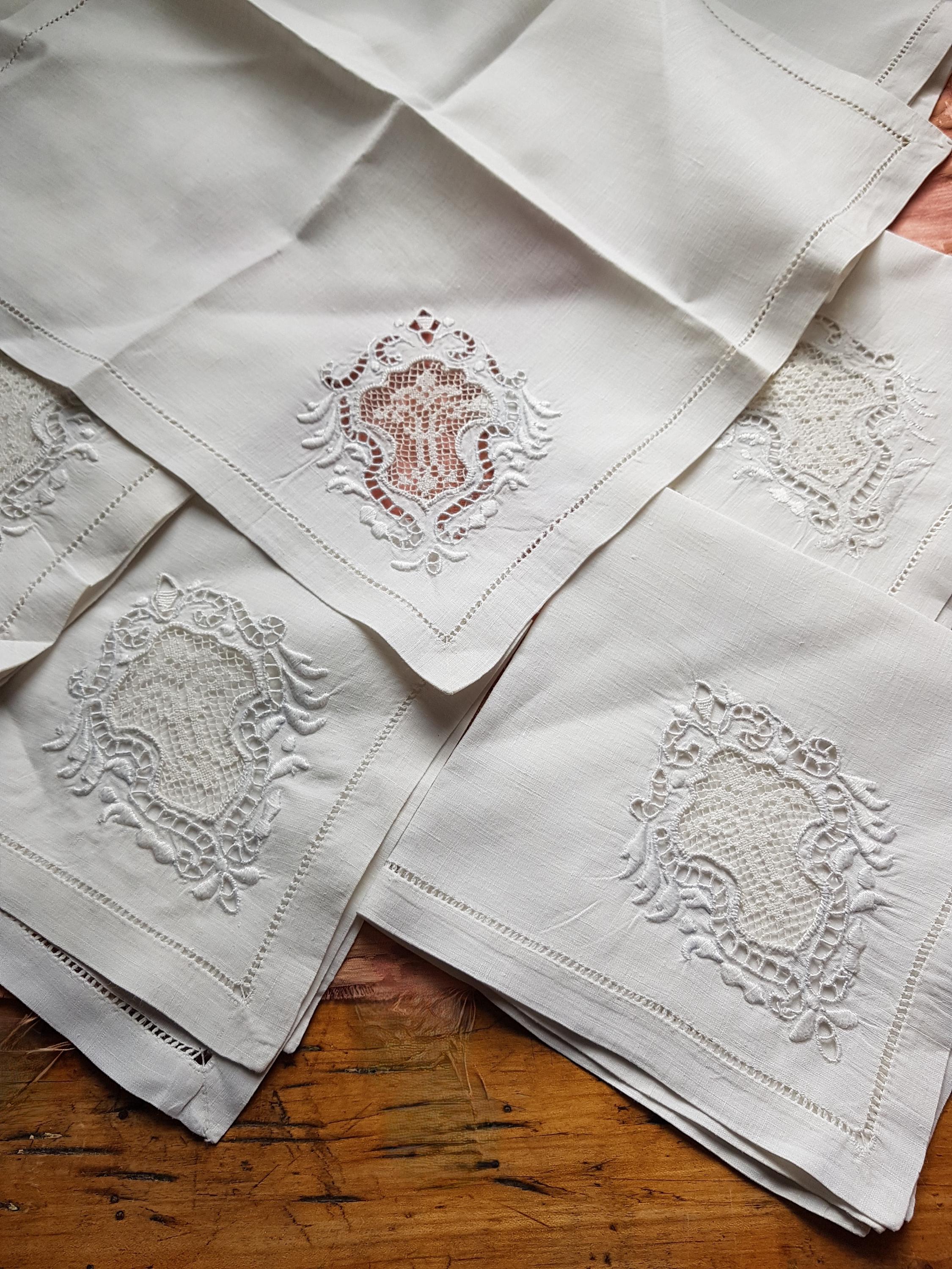 BEAUTIFUL Vintage 1920s Lace and Linen Napkins Set of 8,fine Italian ...