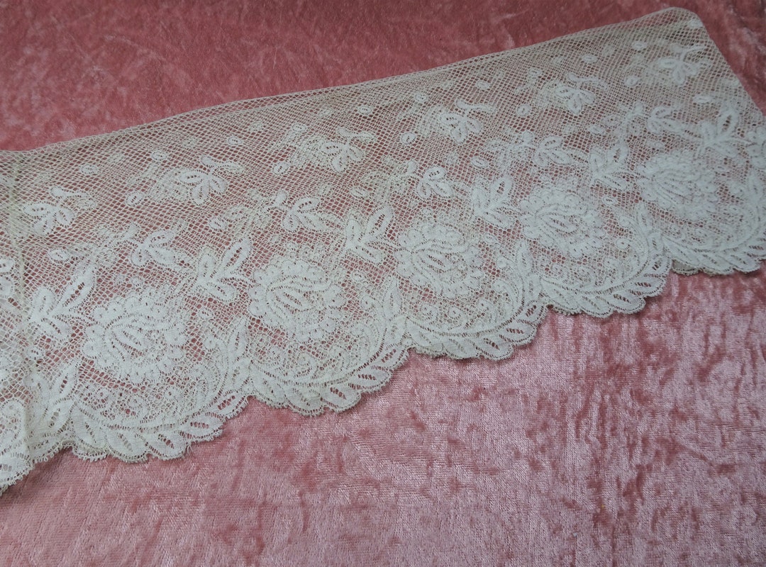 BEAUTIFUL Antique FRENCH Fine Lace Trim Flounce,intricate Pattern for ...