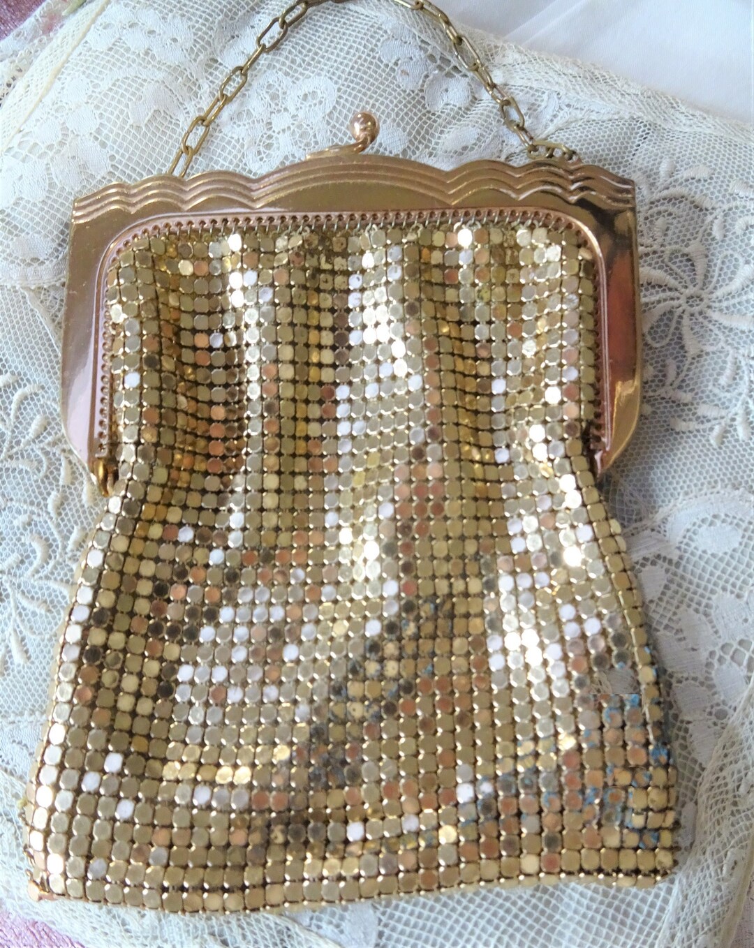 ART DECO Purse,whiting & Davis Mesh Bags,flapper Evening Gold Tone ...