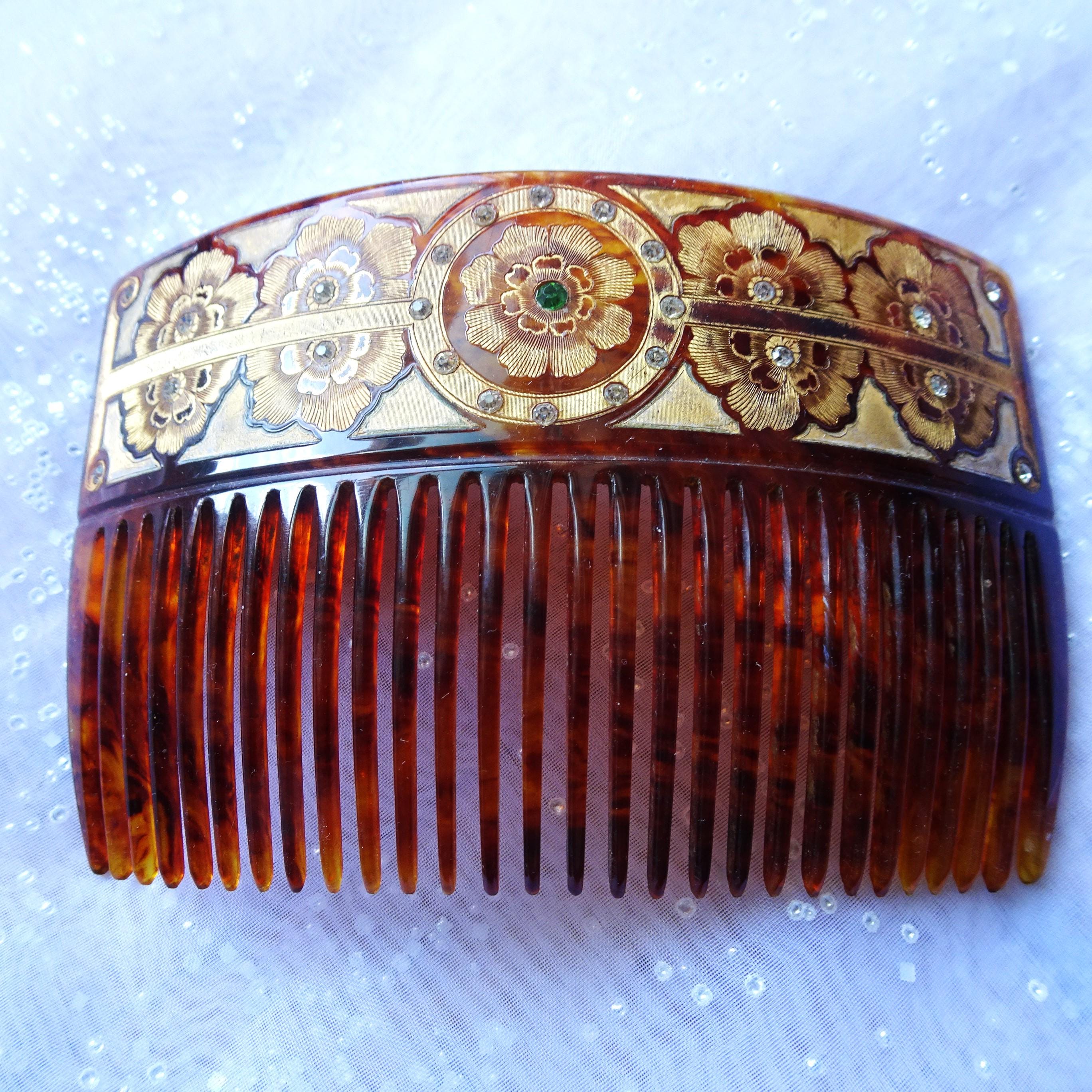 GORGEOUS Antique 22 Kt Gold Inlay Hair Comb, Signed,evening Hair Comb ...