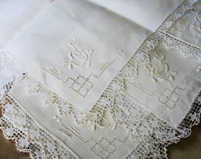 BEAUTIFUL Vintage 1920s Lace and Linen Napkins Set,fine Linen,luncheon ...