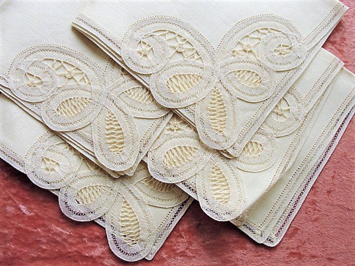 BEAUTIFUL Vintage 1920s Battenberg Lace Linen Napkins Set,fine Linen ...