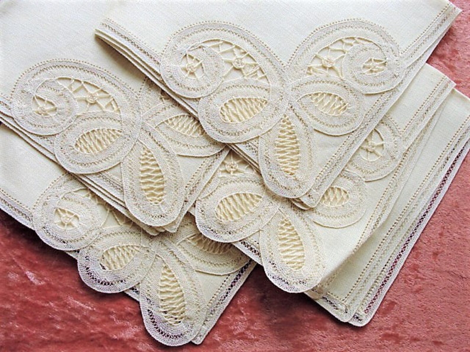 BEAUTIFUL Vintage 1920s Battenberg Lace Linen Napkins Set,fine Linen ...