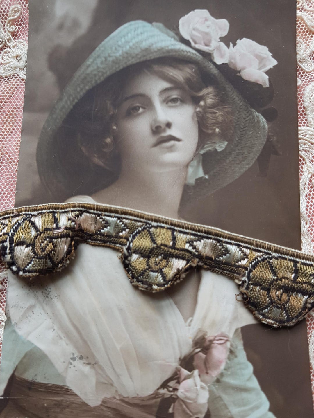 BEAUTIFUL Antique Arts and Crafts French Unusual Trim Ribbon,gold ...