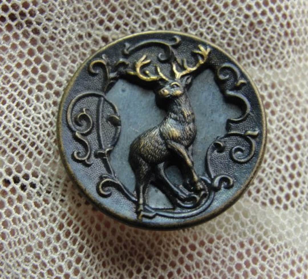 LOVELY Antique Figural Metal Victorian Fancy Button STAG Highly ...